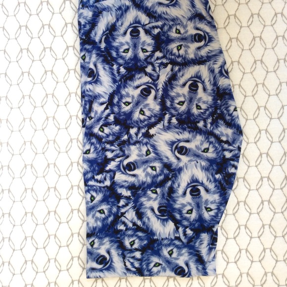 LuLaRoe | Pants & Jumpsuits | Euc Fierce Os Wolves Cobalt Blue Whi ...